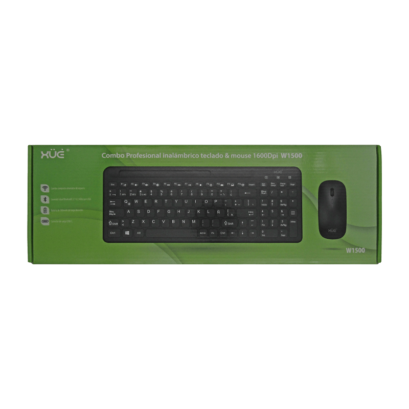 Combo Teclado Externo Wireless LATAM + Mouse W1500 XUE® | Negro - PCS ...